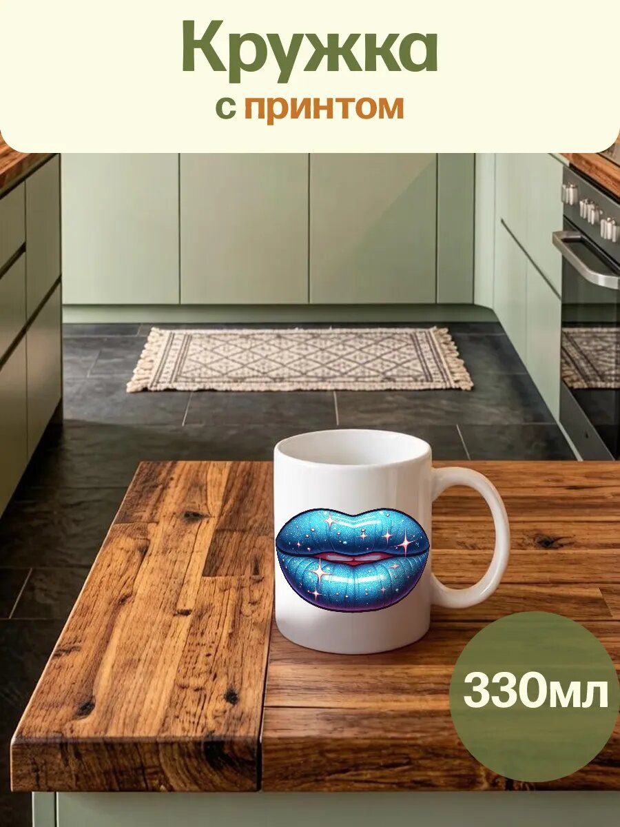 Кружка Белая Женские Губы В Синей Помаде