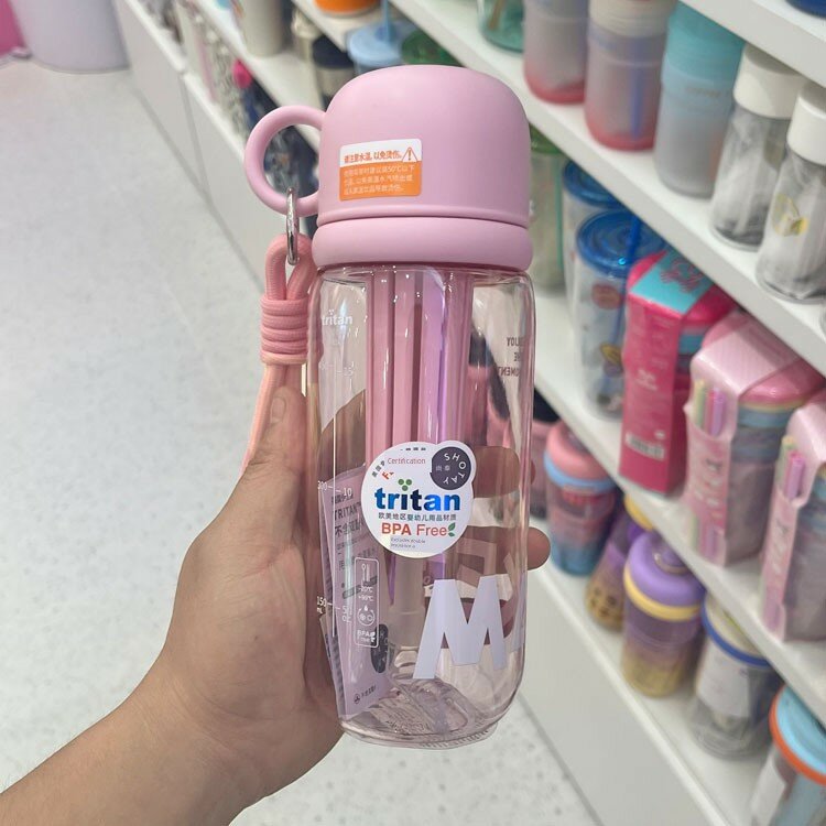 Чашка для чая Miniso Shangtai Flower Tea с крышкой, 600 мл, пластиковая, портативная, легкая розовый