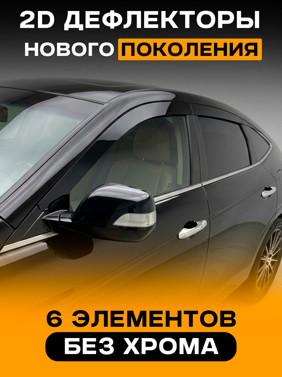 Дефлекторы на Honda Crosstour (Хонда Кросстур) 1 покол-е, 2009-2015, 2D ветровики на окна автомобиля, черные