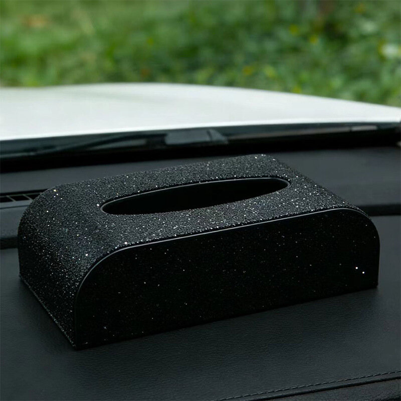 Стильная автомобильная коробка для салфеток с кристаллами 20x12x6 см, черная, на подлокотник и торпедо