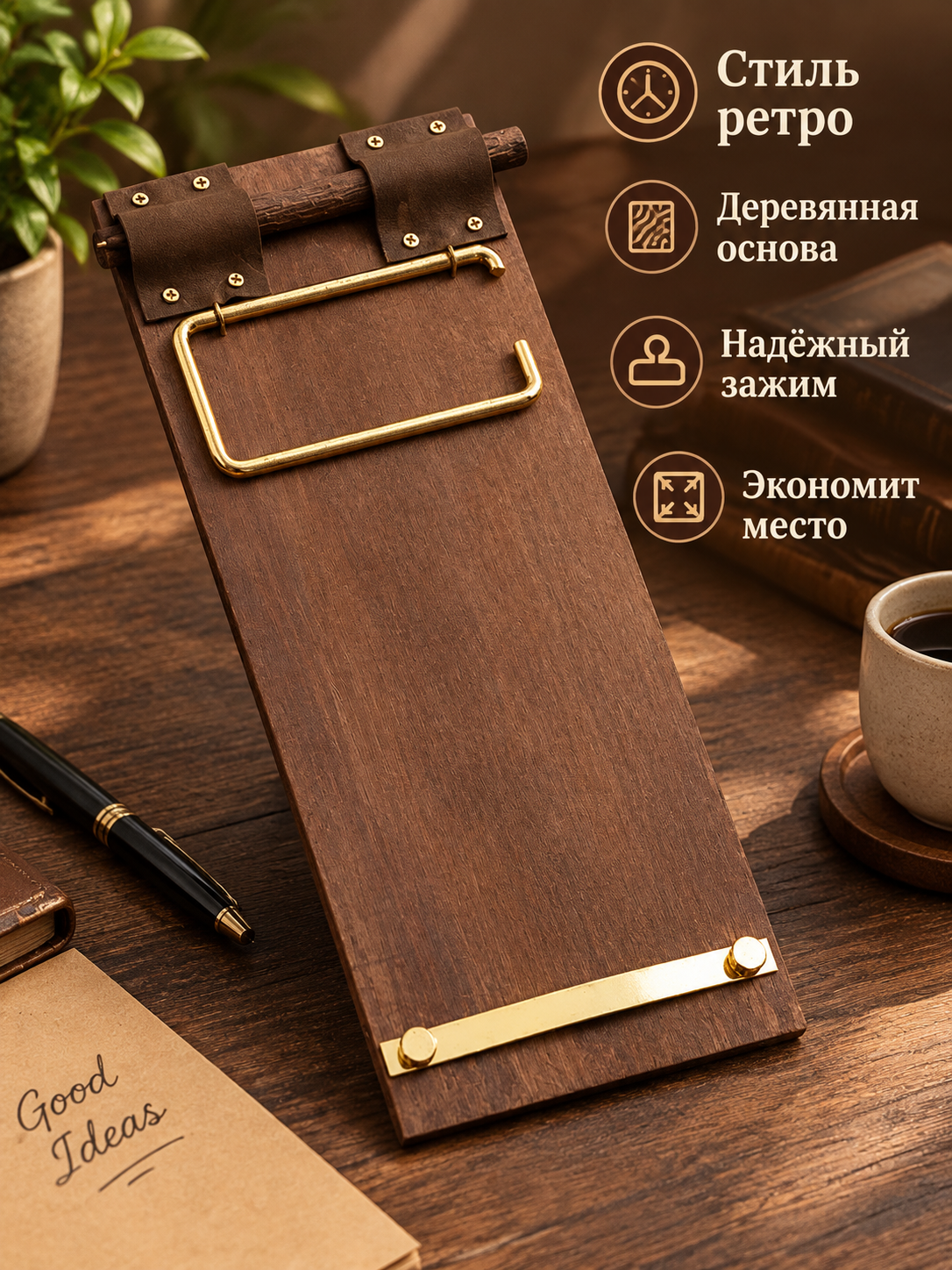Ретро планшет для заметок с зажимом, подвесной блокнот для записей на деревянной основе, Деревянная основа с ручкой