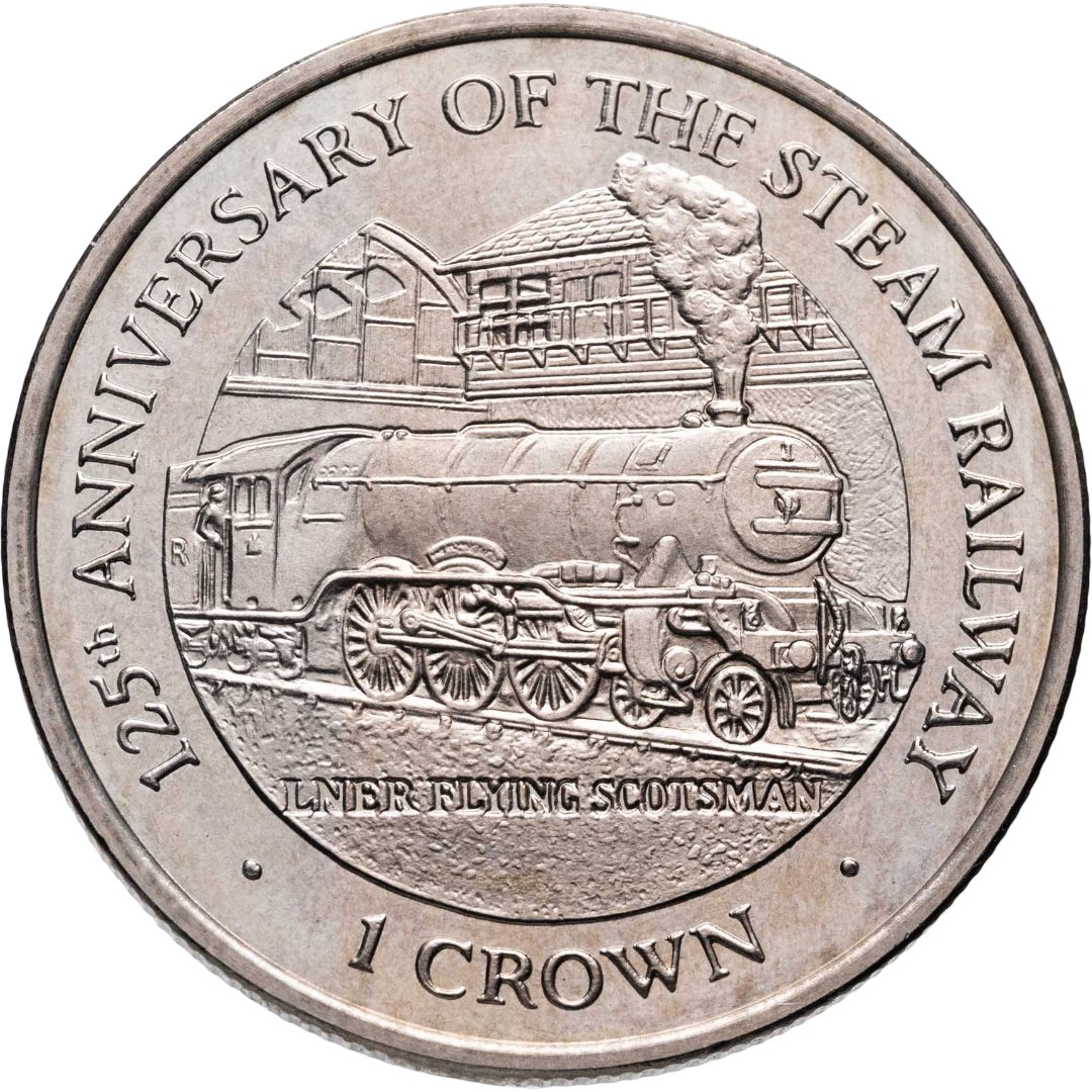Остров Мэн 1 крона crown 1998 "125 лет паровой железной дороге - паровоз LNER Class A3 4472 "Flying Scotsman", Мельхиор медь-никель, в сохранности BUNC