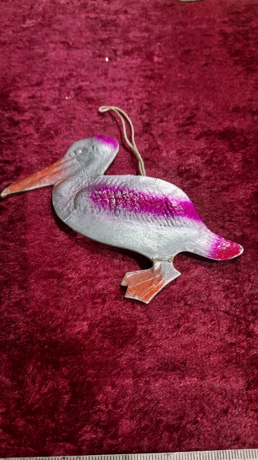Винтажная ёлочная игрушка "Пеликан". Игрушка из картона. Ручная роспись. СССР.