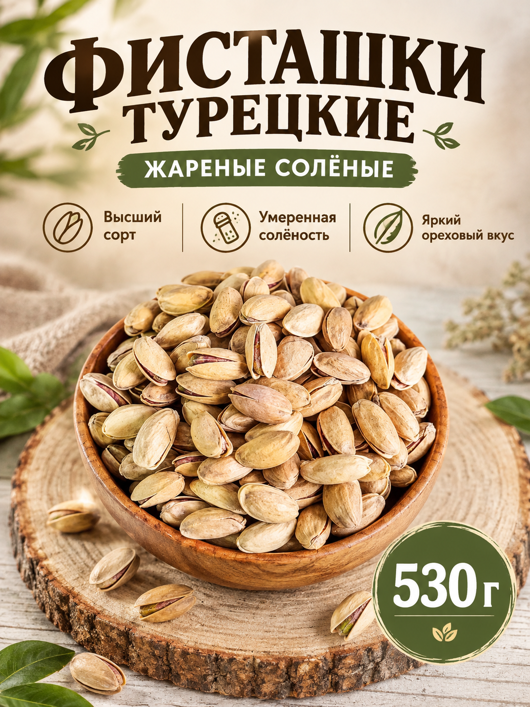 Фисташки жареные солёные высший сорт Турция 530 гр.