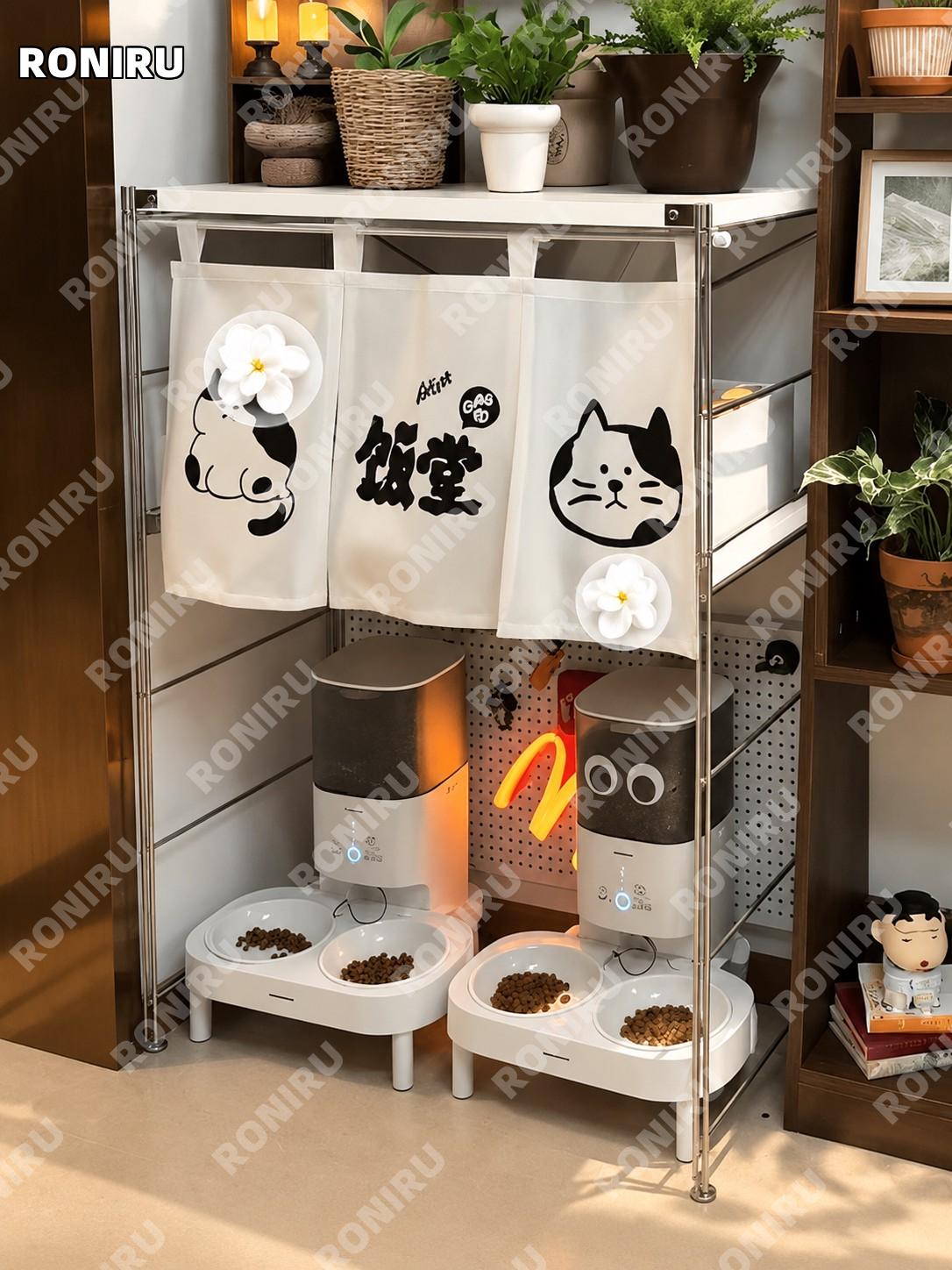 猫咪食堂置物架 4层钢琴白80×41×130 см带置物台面宠物用品收纳架猫砂盆碗上方储物架子饭区整理 用于家庭猫咪用品整理与零食储存空间规划适合家庭日常使用，帮助归置猫咪用品、零食与餐饮区域周边物品打造整洁空间更方便收纳 — фото 1