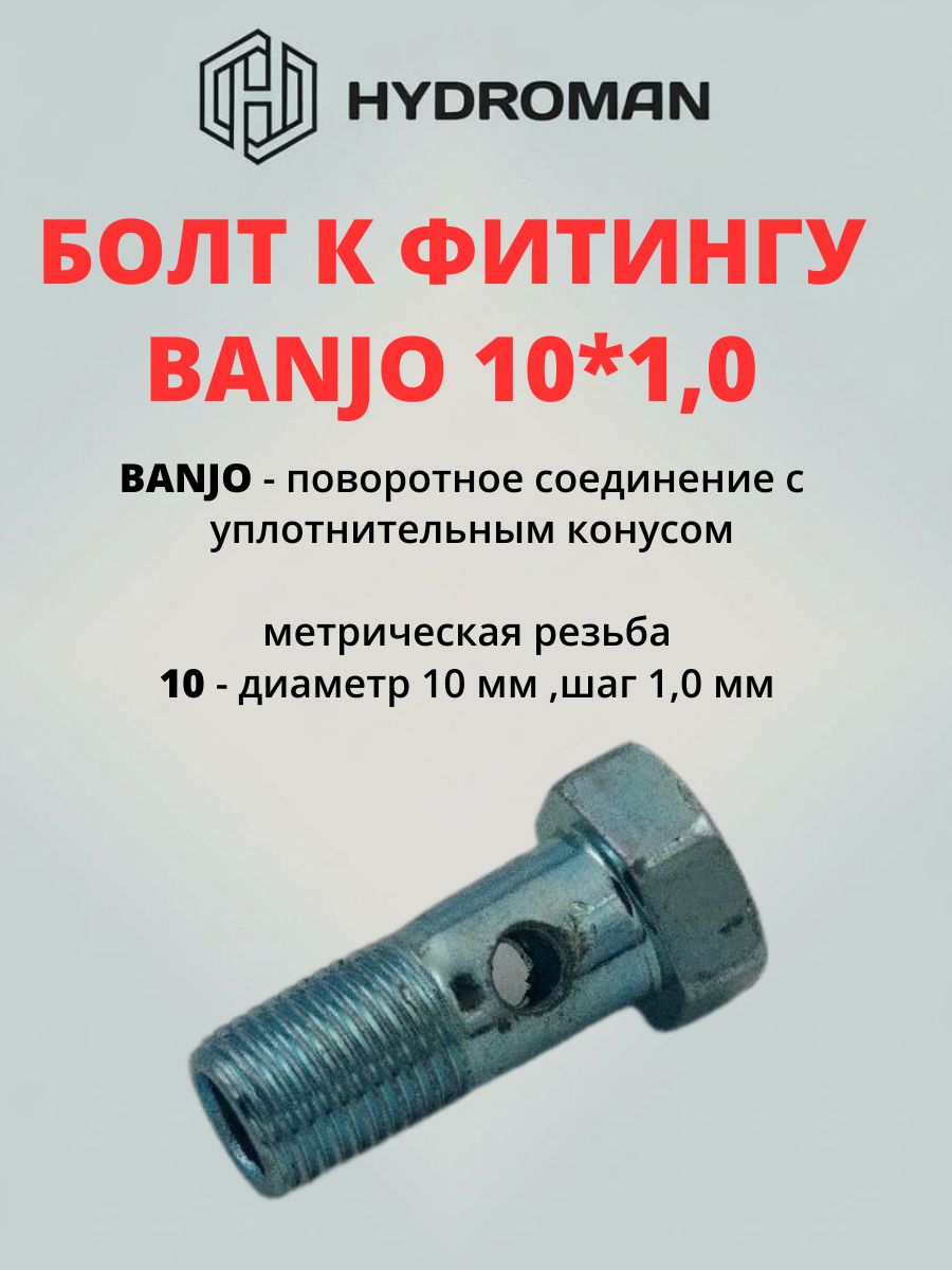 Болт к фитингу BANJO 10*1 - болт с отверстием внутри для гидравлики (РВД) — фото 1
