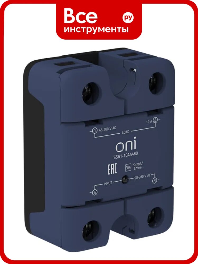 Реле твердотельное ONI SSR1 10А 90-280В AC 48-480В AC SSR1-10AA480