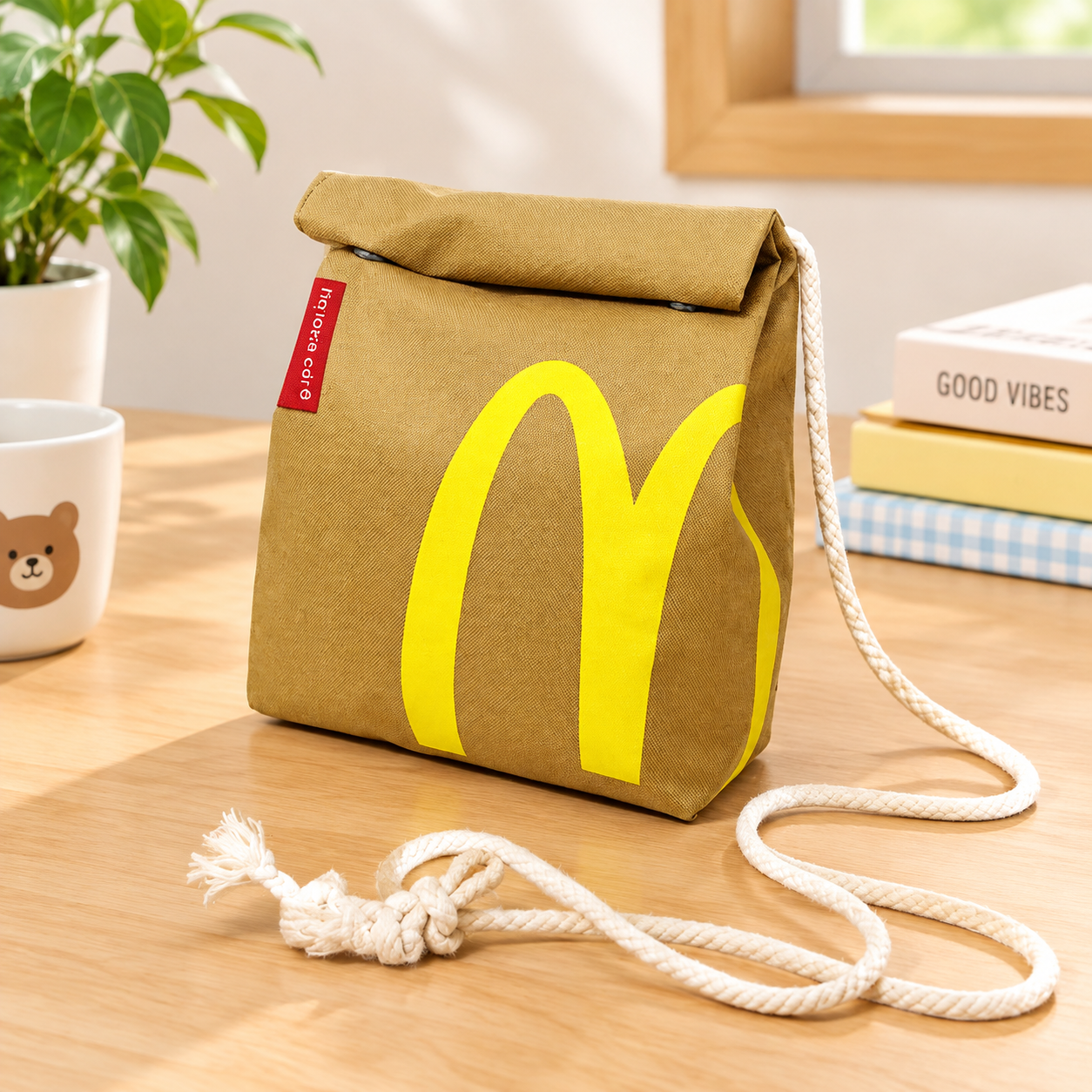 Рюкзак McDonald`s, школьный, унисекс, для средней и старшей школы, бежевый, нейлон (Объем: 13 л)
