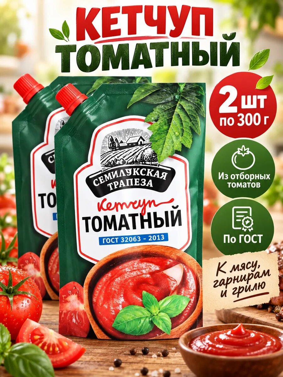 Набор кетчупов томатные 2 шт по 300 г, томатный соус к мясу, гарниру и картофелю