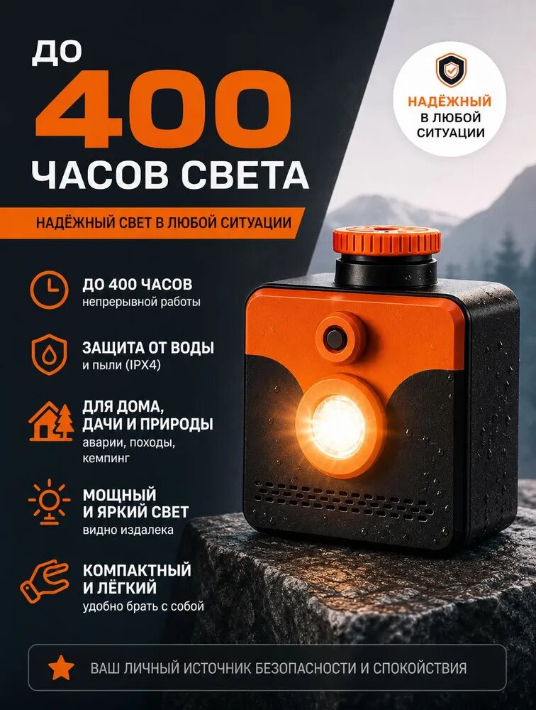 Солевой аварийный фонарь без батареек и зарядки, кемпинговая лампа на солёной воде, до 400 часов света, для дома, дачи, похода и чрезвычайных ситуаций