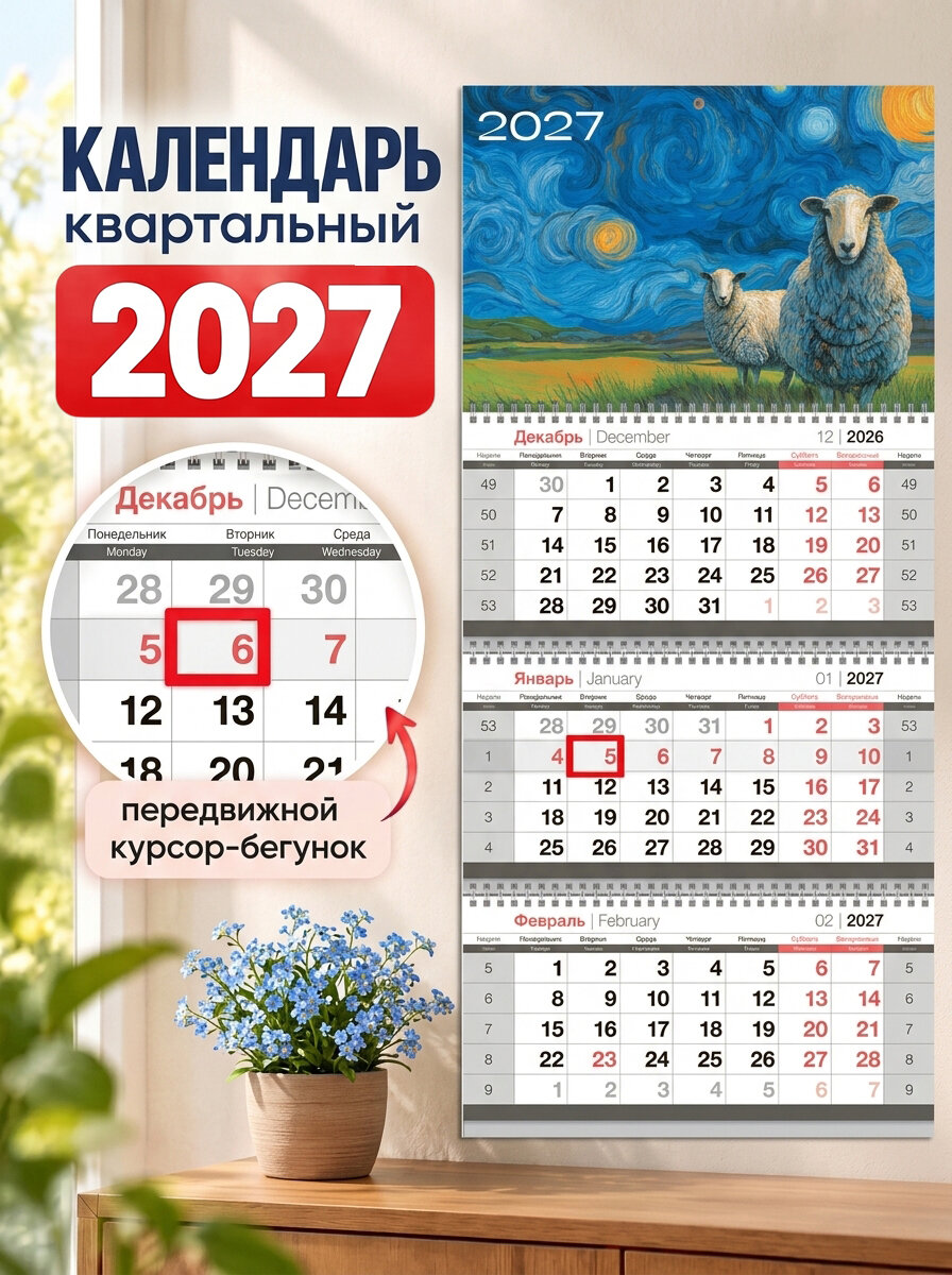 BG Календарь квартальный "Звёздные овечки" 2027 год