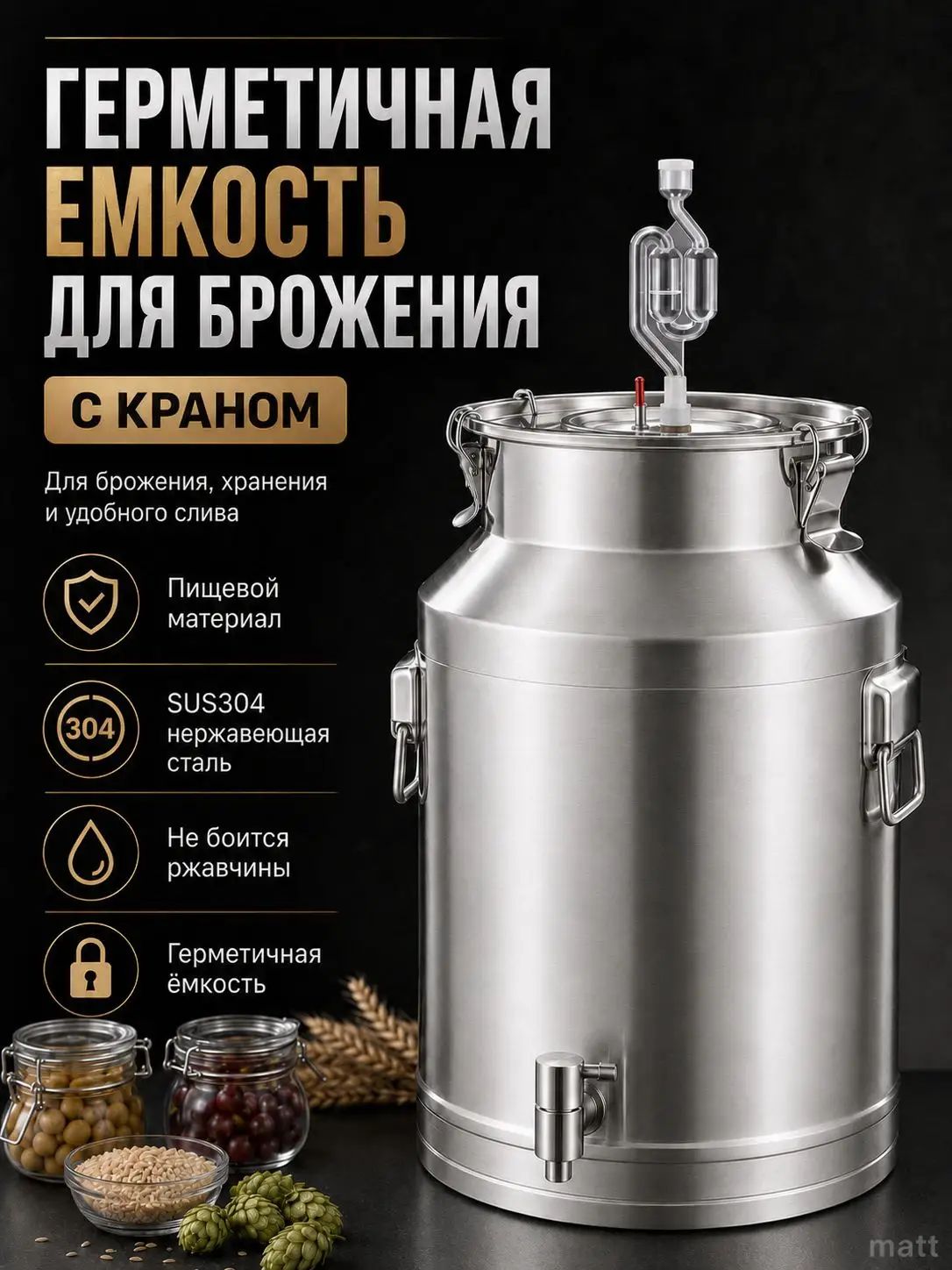 Бочка для транспортировки 47.5 л 1 шт нержавеющая сталь