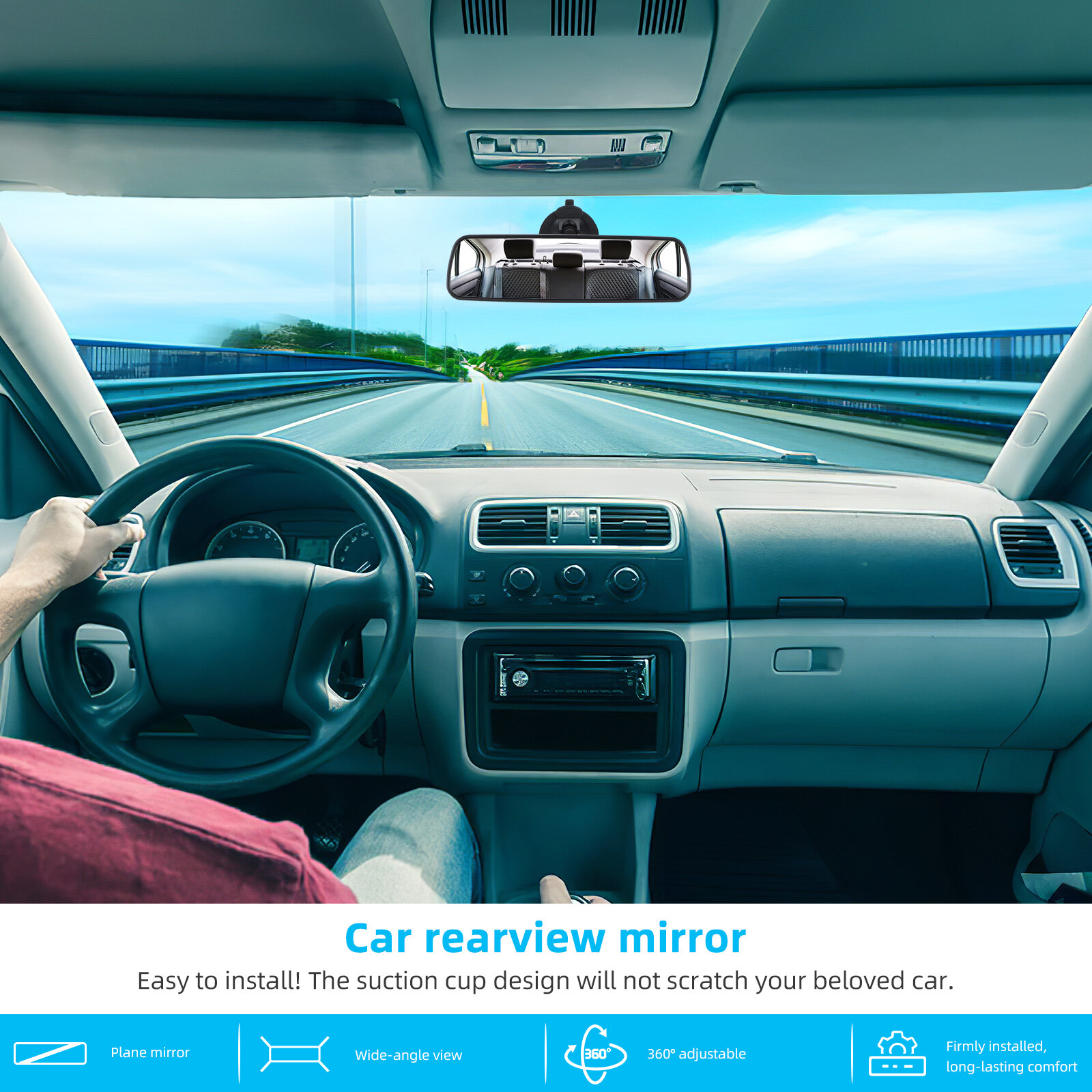 Универсальное Внутреннее Зеркало Rear View Mirror Для Автомобиля Из Безопасных Материалов 25X9 См Черный