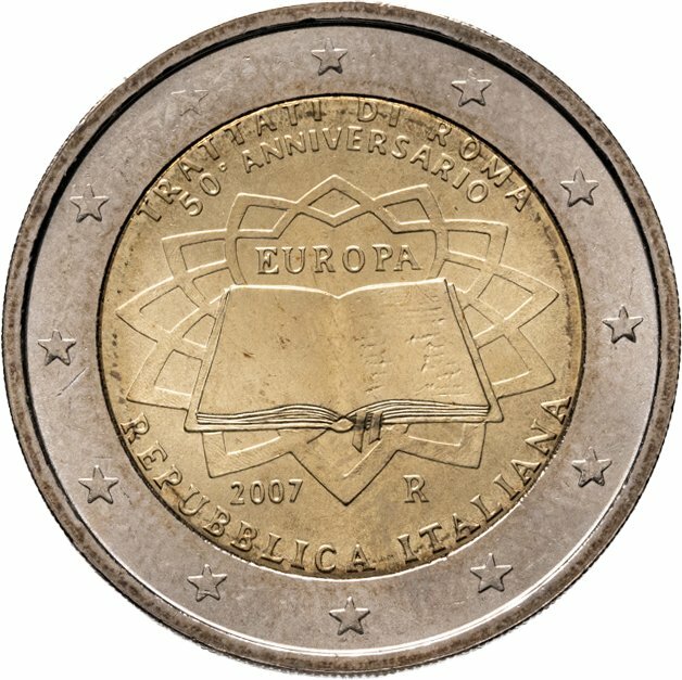 Италия 2 евро 2007 "50 лет Римскому договору", Биметалл, в сохранности UNC
