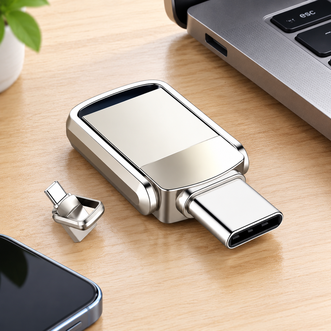 USB-накопитель Type-C 2ТБ, OTG (Цвет товара: серебристый)