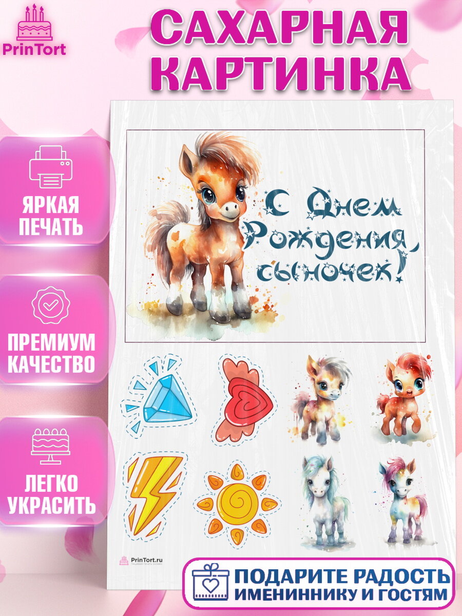 Сахарная картинка для торта Пони. Украшения для торта мальчику на День Рождения. Декор для выпечки PrinTortPT117062