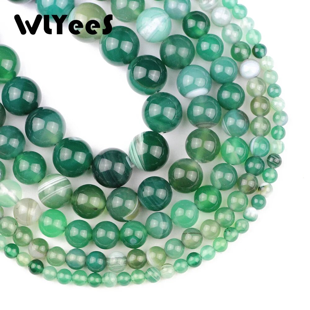Красные полосатые агатовые бусины WLYeeS 4-12 мм 4mm 88-96pcs 1Strand, Green Stripe