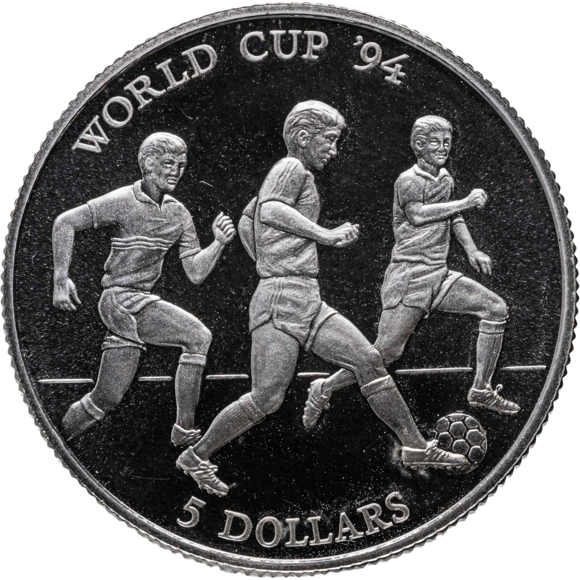Острова Кука 5 долларов dollars 1991 "Чемпионат мира по футболу 1994", Серебро 500, в сохранности Proof