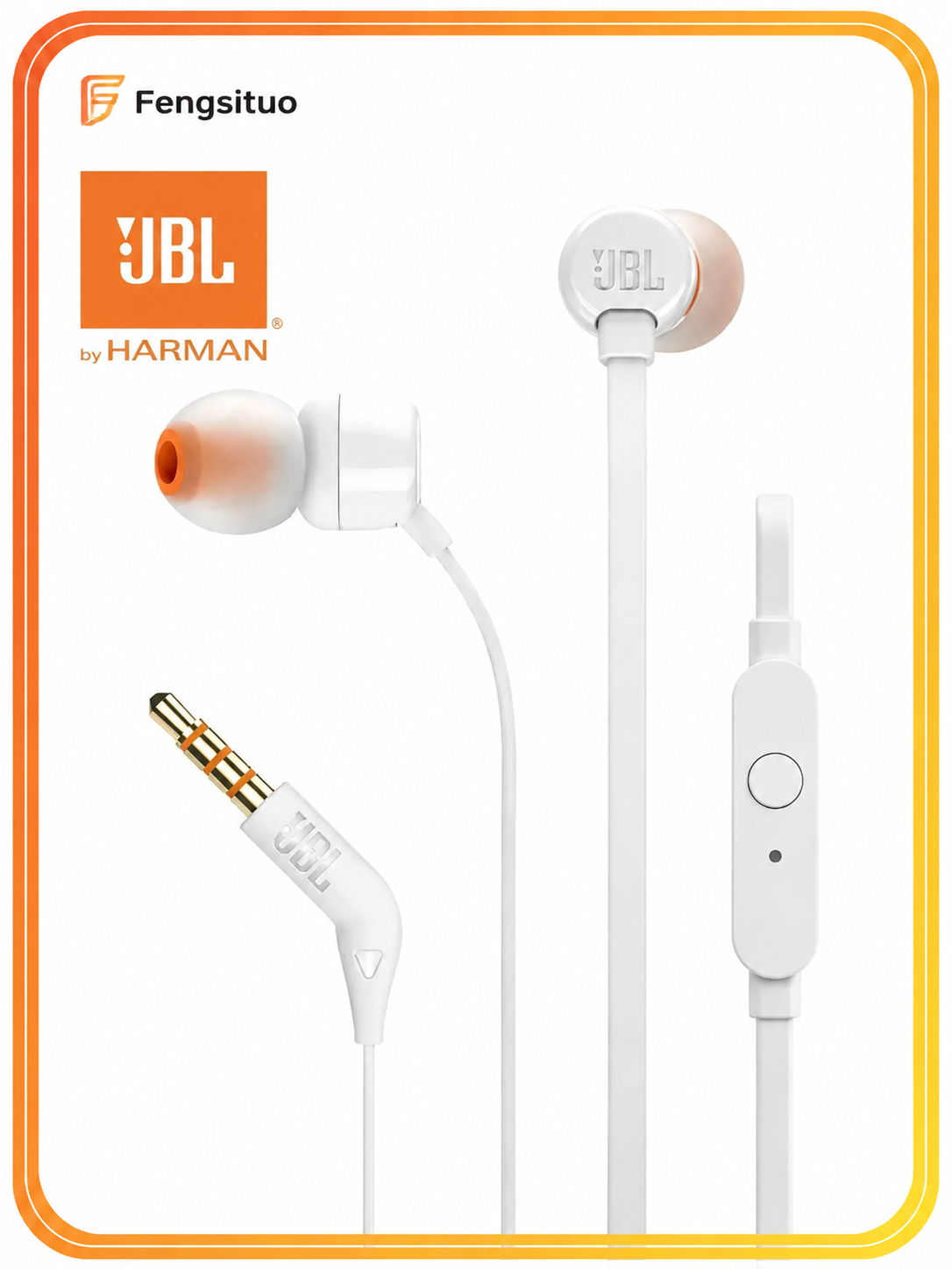 JBL T110, Наушники проводные, внутриканальные, вакуумные с микрофоном, белое
