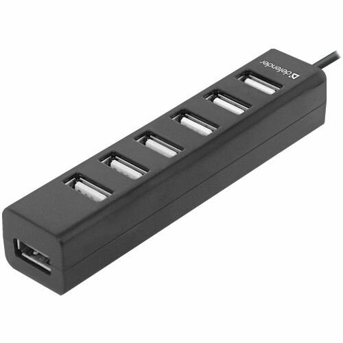 USB-концентратор, разветвитель USB Defender Quadro Swift хаб - концентратор 7 портов USB2.0 линейка - чёрный