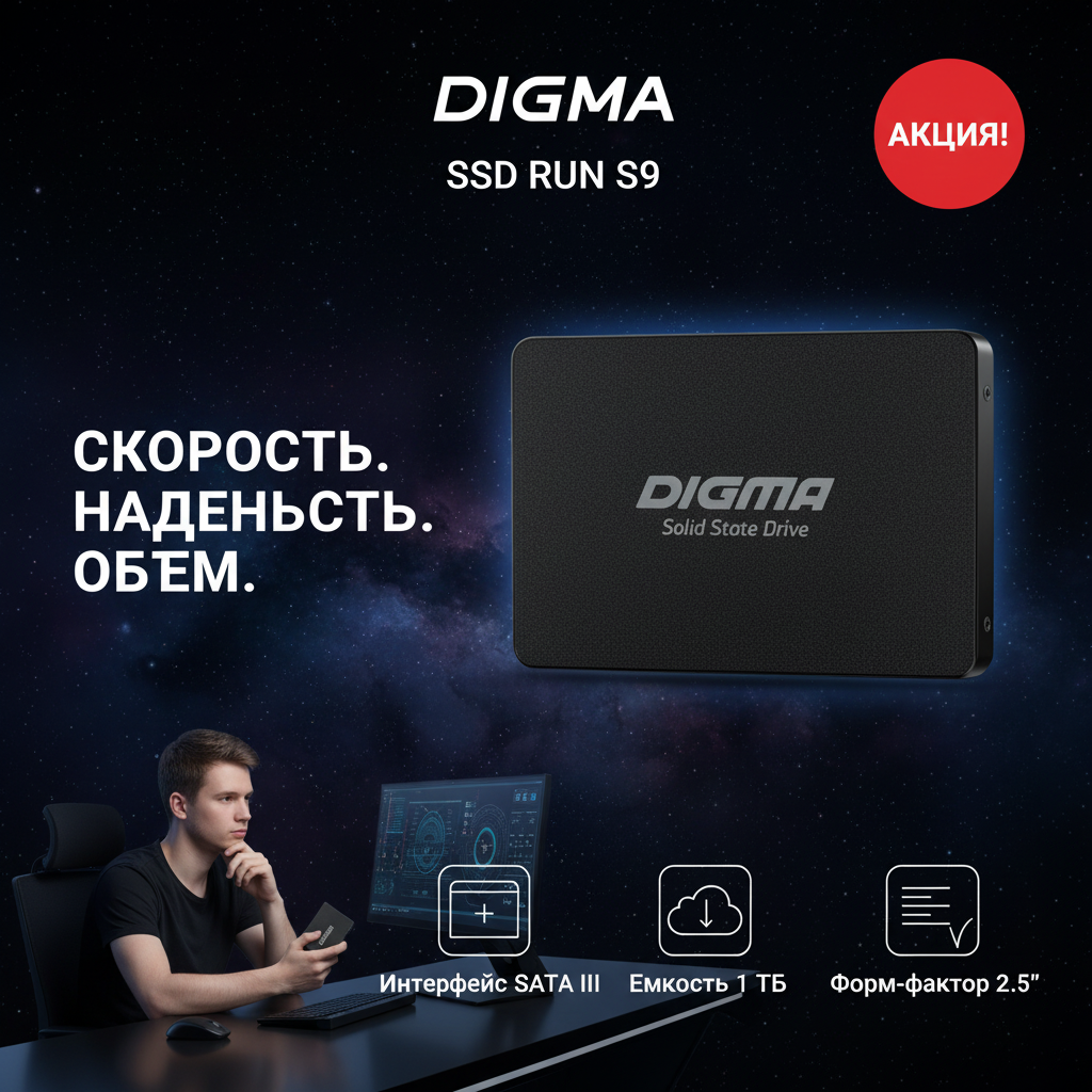 Digma Run S9 SSD Interno 1TB SATA III 2.5" Backup Jogos Sistema