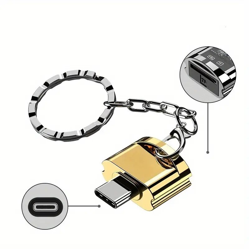 Картридер Micro SD, адаптер Type-C на Micro SD, для iPhone, iPad, Samsung, Xiaomi, OTG, поддержка ExFAT и FAT32, без батареи, золотой