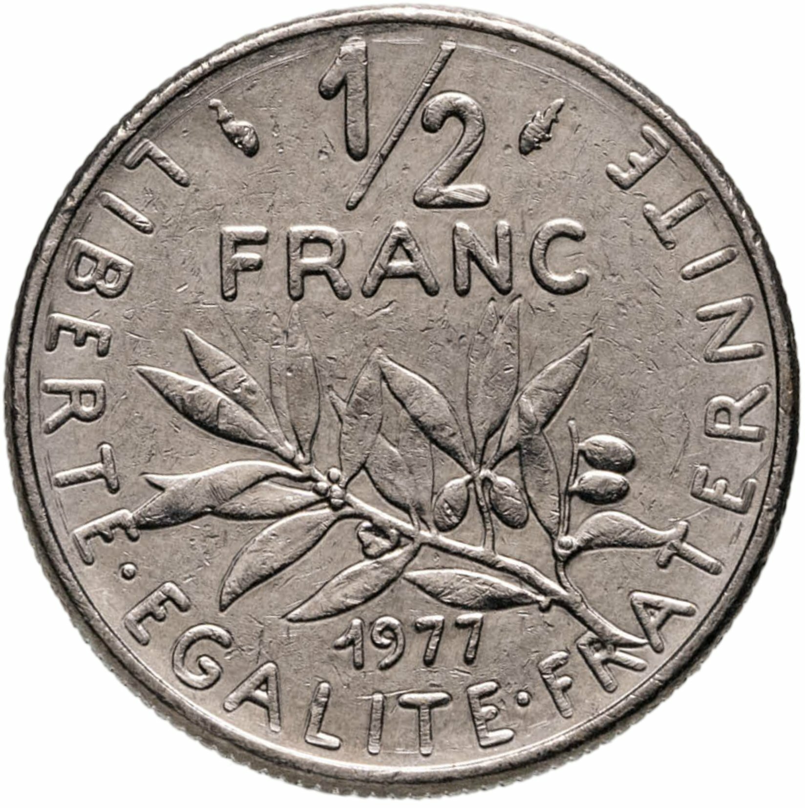 Франция 1/2 франка franc 1977, Никель, в сохранности XF