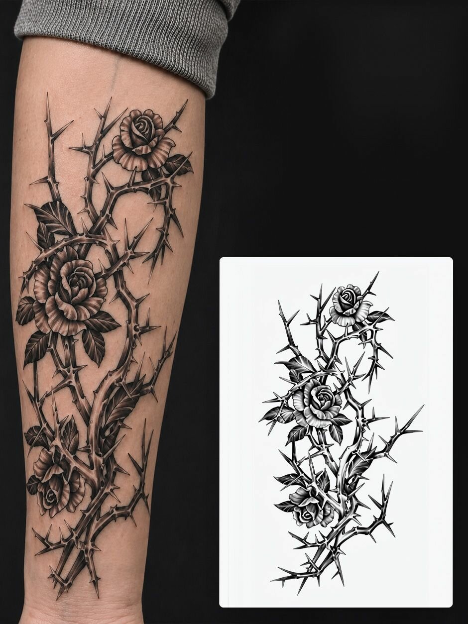 Tattoo'шки Временная тату "Роза с шипами" 12*21см временная татуировка наклейка роза шипы