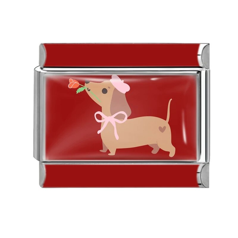 Браслет-шарм Dachshund с розой, Style 12