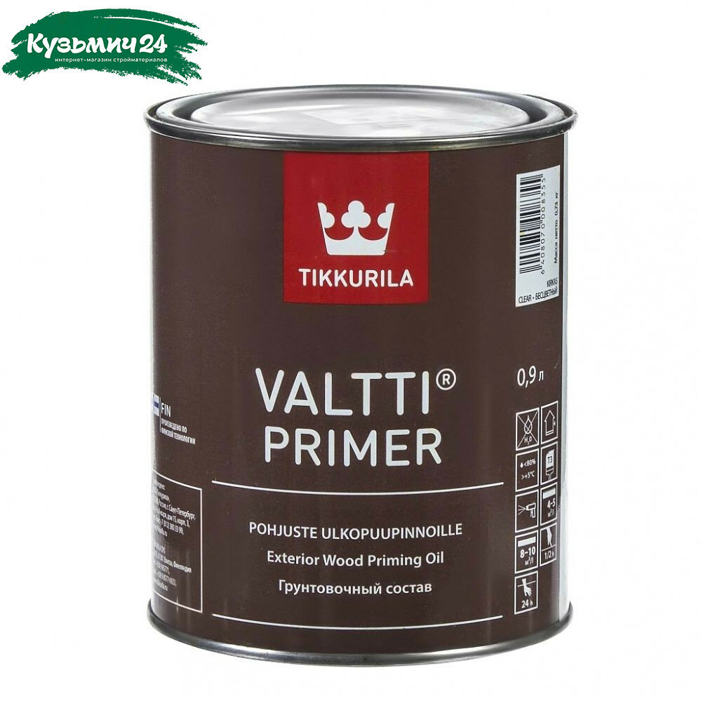 Состав грунтовочный Tikkurila Valtti Primer Pohjuste, Бесцветный, для наружных деревянных поверхностей, 0.9 л