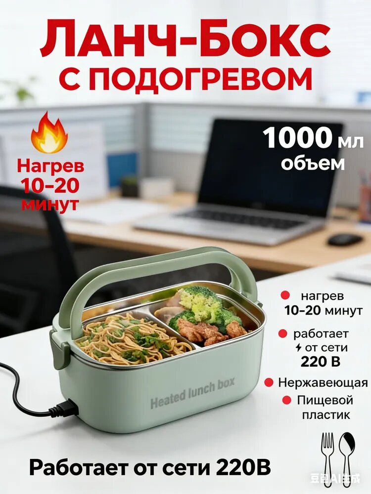 Электрический ланч-бокс с подогревом 1200 мл герметичный контейнер для горячего обеда