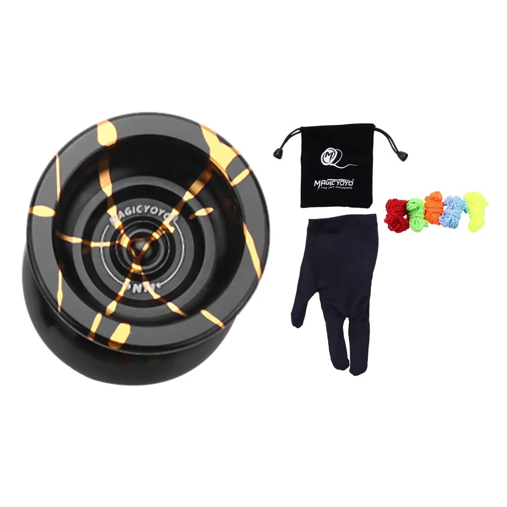 N11 Alloy Aluminium Professional Yoyo Невосприимчивый йо-йо мяч (черный золотой) сумка, перчатка 5 строк