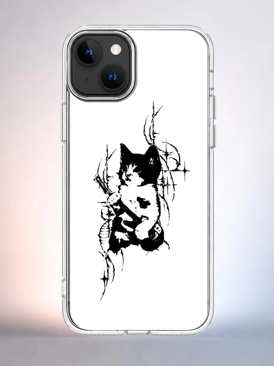 Чехол iPhone 14 кот с гитарой силиконовый прозрачный