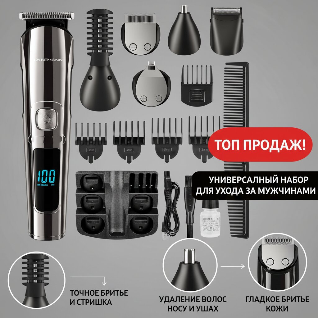 Триммер-бритва для бороды и волос DYKEMANN BARTHAARE GR-24