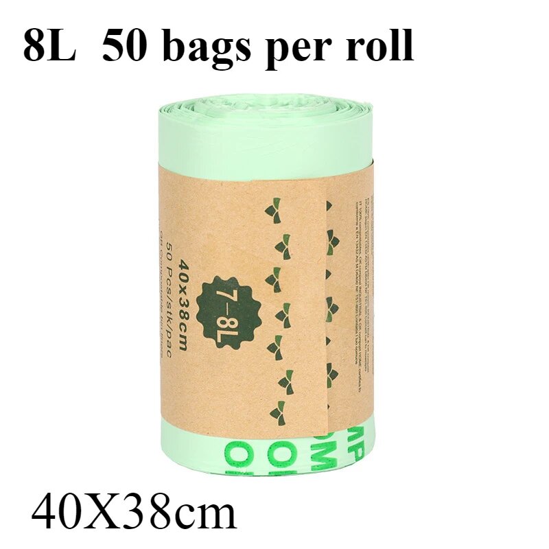 Биоразлагаемые мешки для мусора из кукурузного крахмала 6/8/10/30л 8L 50 bags per roll