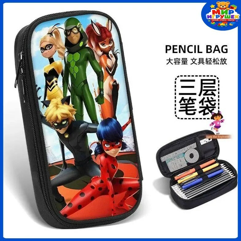 Penal miraculous ladybug s ledi bag i kot nuar bolshoy vmestimosti dlya malchikov i devochek
