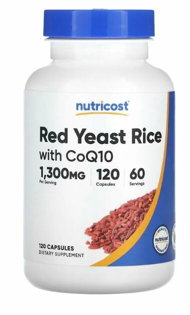 Nutricost, красный ферментированный рис с коэнзимом Q10, 1300 мг, 120 капсул (650 мг в 1 капсуле)
