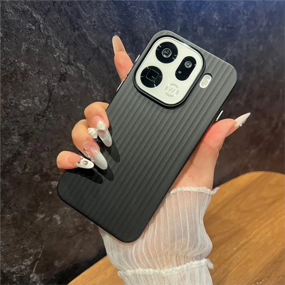 Модный металлический чехол с 3D-полосками и узором под багажную OPPO Find X8 Ultra, Черный, black