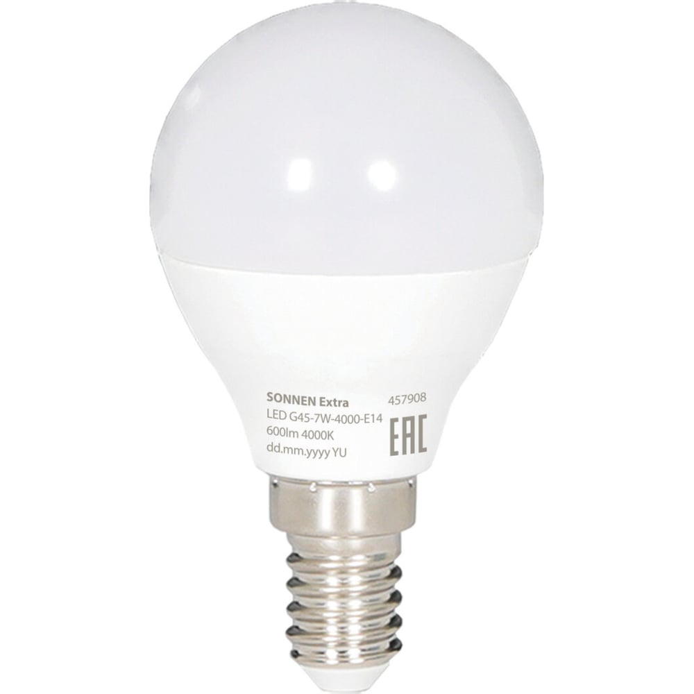 Лампа светодиодная EXTRA 7 (60) Вт E14 шар нейтральный белый LED G45-7W-4000-Е14, SONNEN 457908