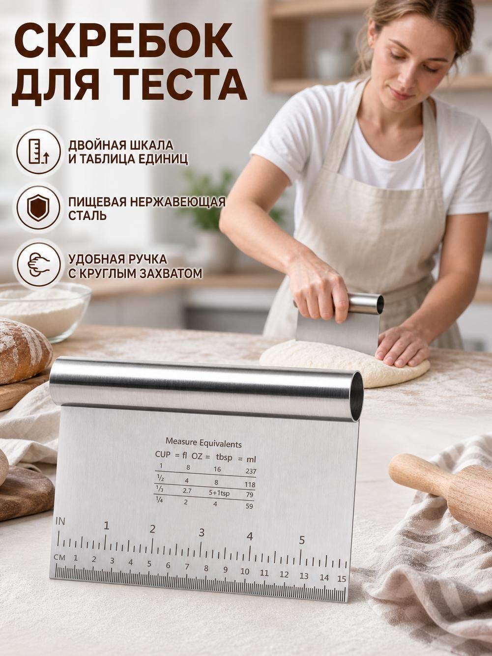 Шпатель-скребок кондитерский, 15 см, из нержавеющей стали