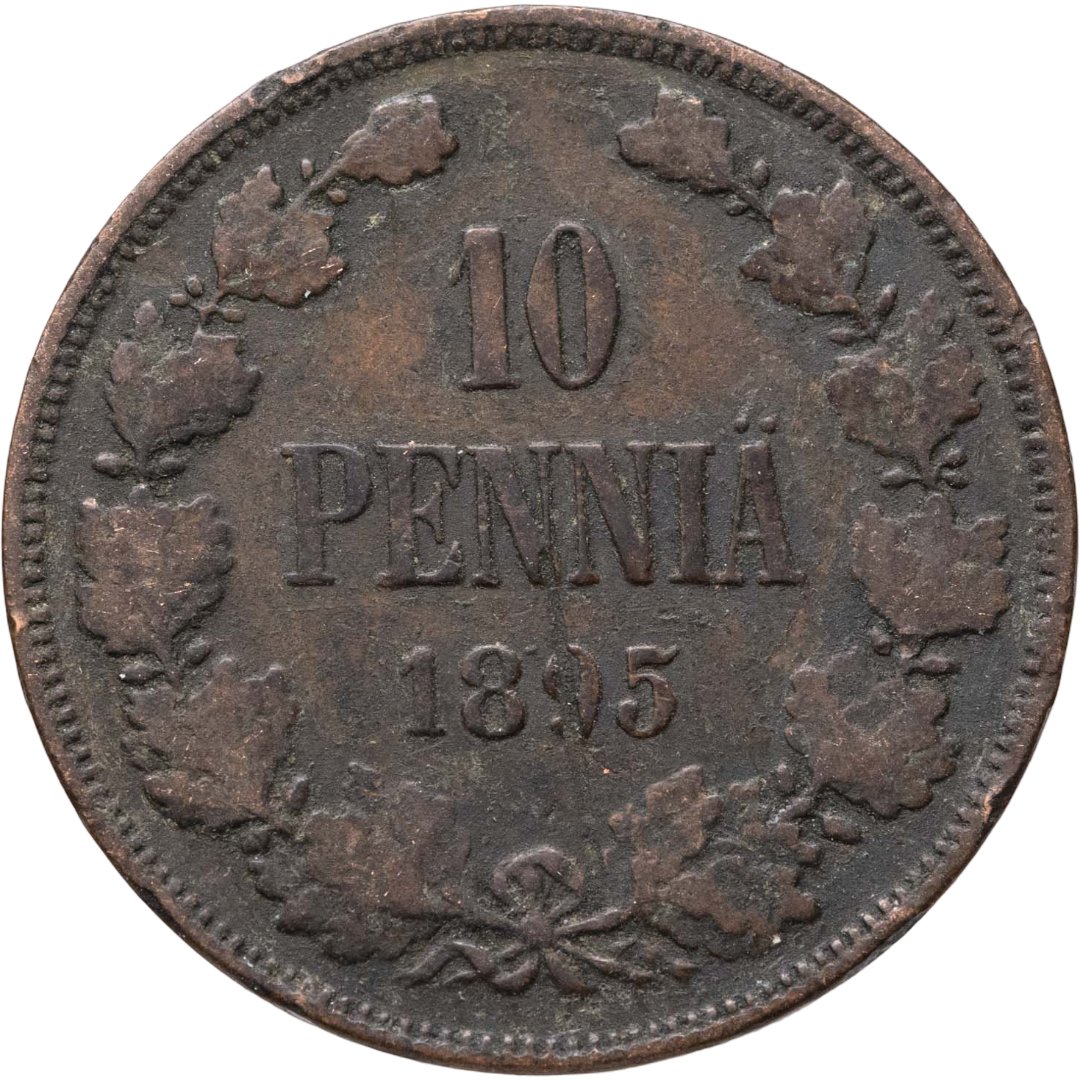 10 пенни pennia 1895, монета для Финляндии, Медь, в сохранности F