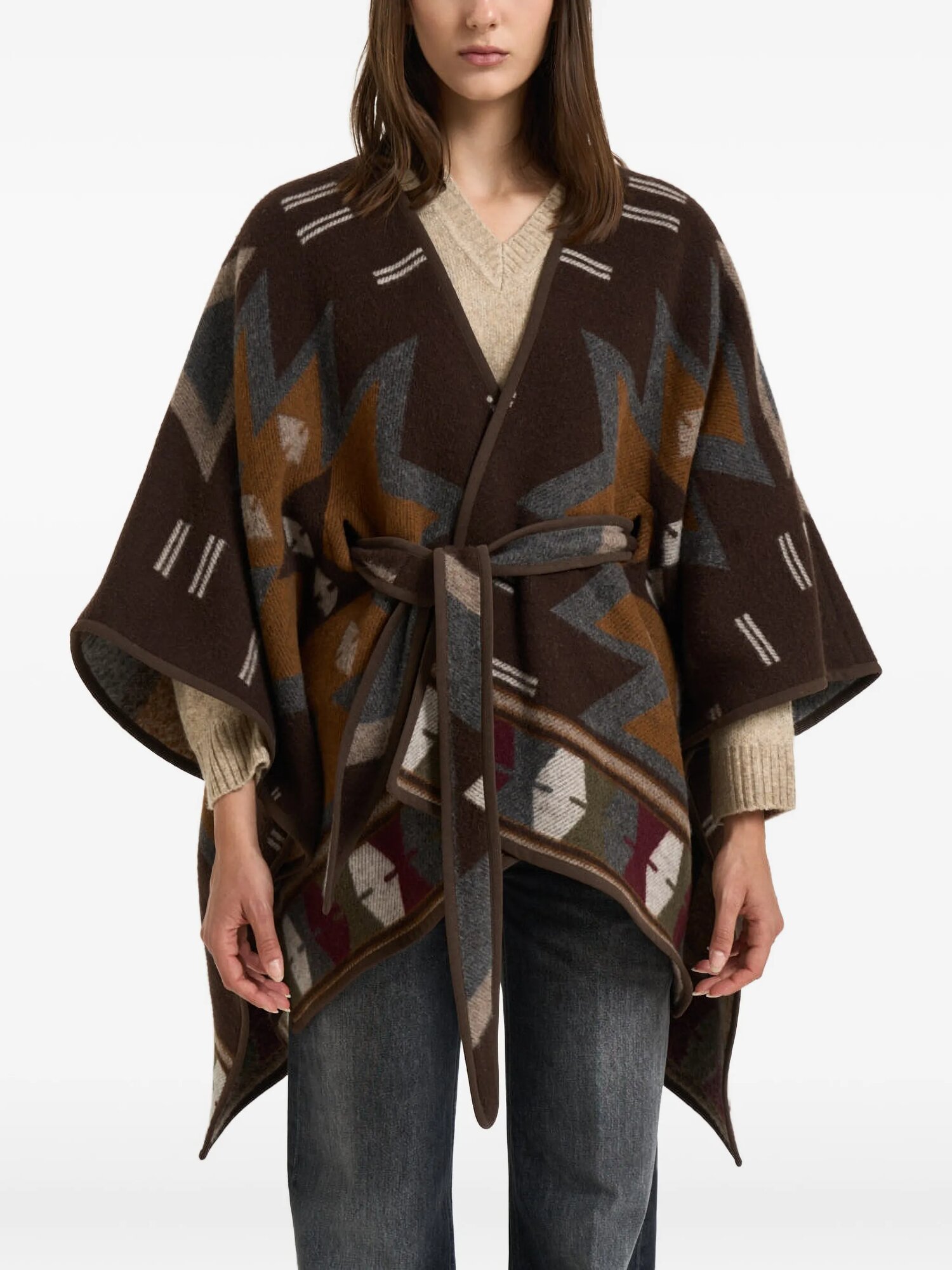 Накидка Geometric-pattern belted cape