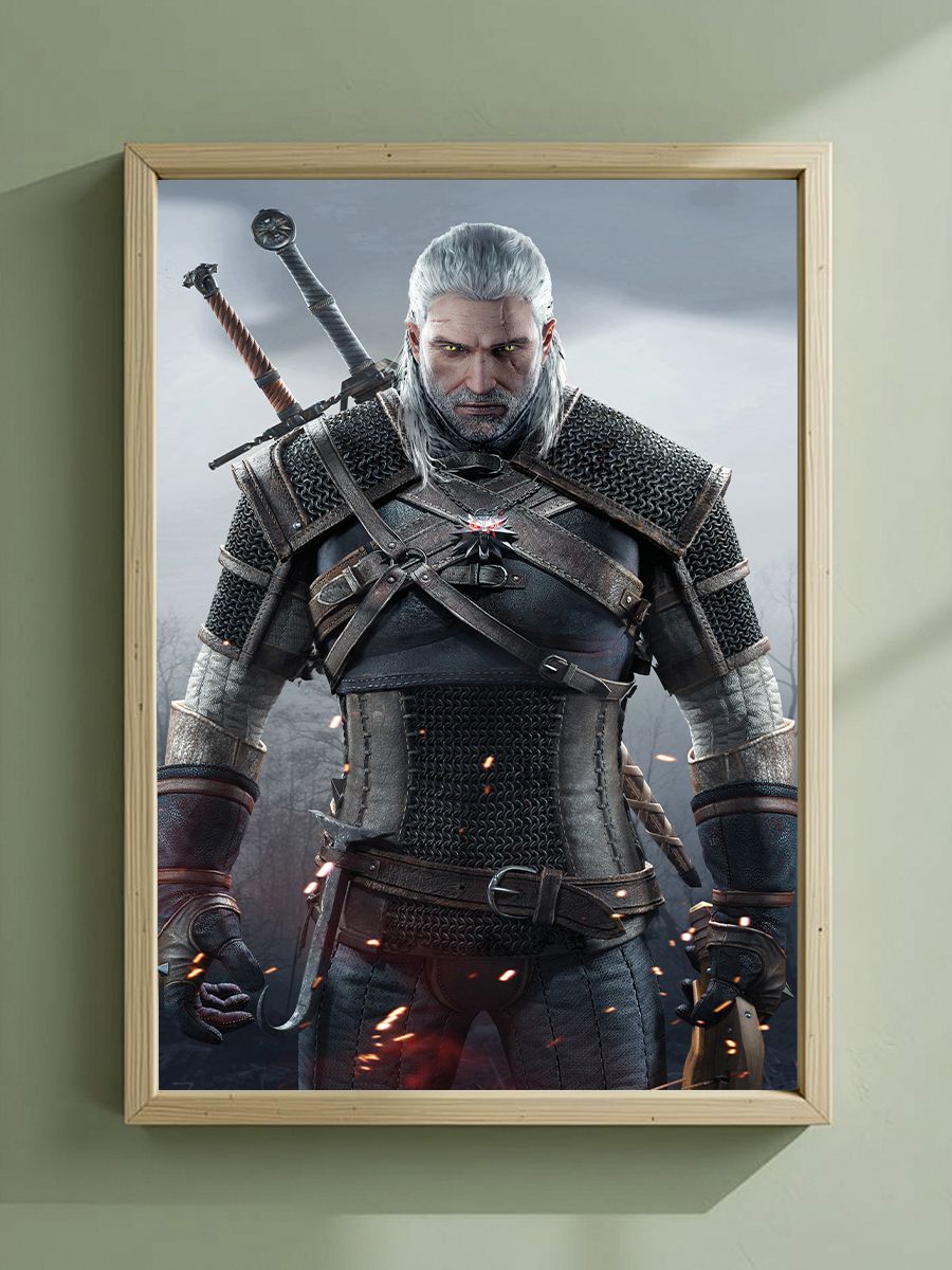 Постер, плакат на стену "Геральт в доспехах - Ведьмак / The Witcher" 42 см х 29,7 см (А3), Без Рамы