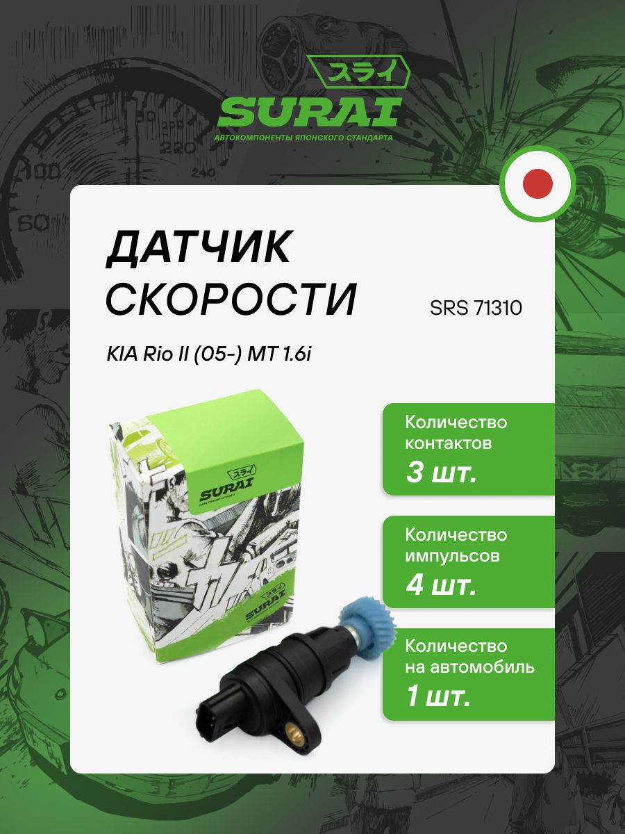 Датчик скорости SURAI для Kia Rio (05-), Shuma (96- и 01-), Spectra I (00-) (SRS 71310, датчик скорости автомобиля)