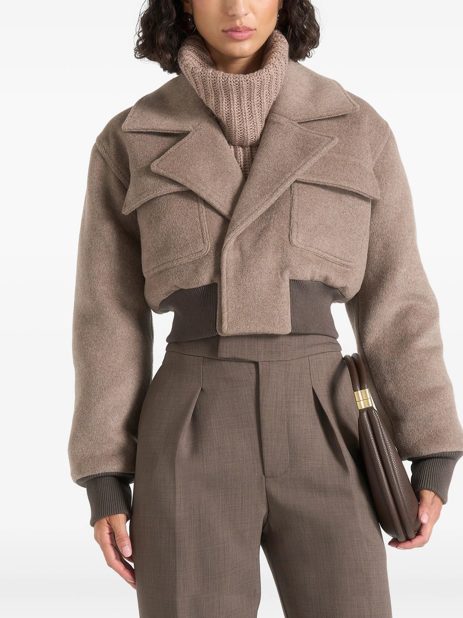 Куртка MANIERE DE VOIR Cosette in taupe wool lapel bomber jacket