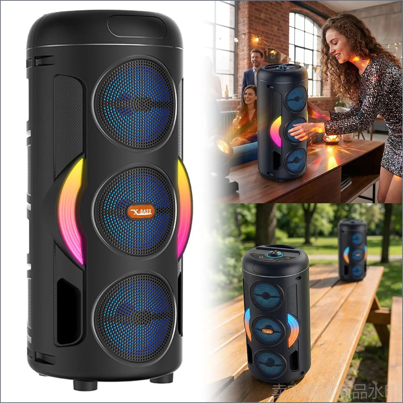 Портативная Bluetooth-колонка MZS-3302T с мощностью 16 Вт и тремя динамиками по 3 дюйма