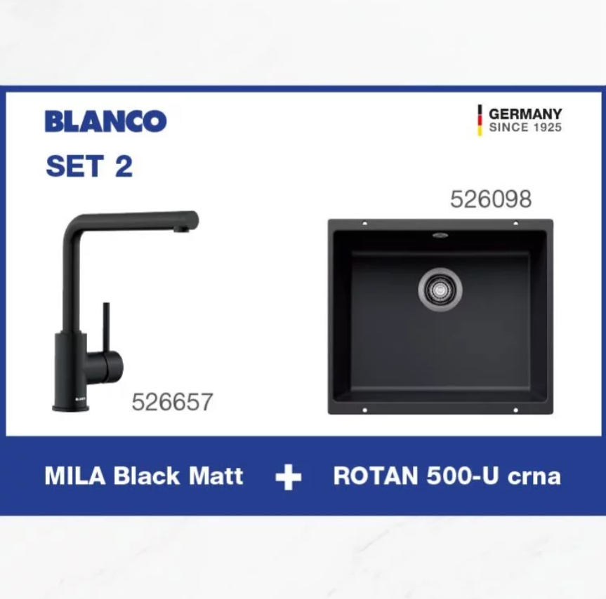 Кухонная мойка и Смеситель Blanco Blanco Set ( Rotan 500-U black Mila black 526657 mat )