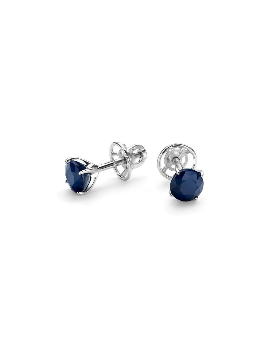 Серьги пусеты серебро, 925 проба, родирование, сапфир