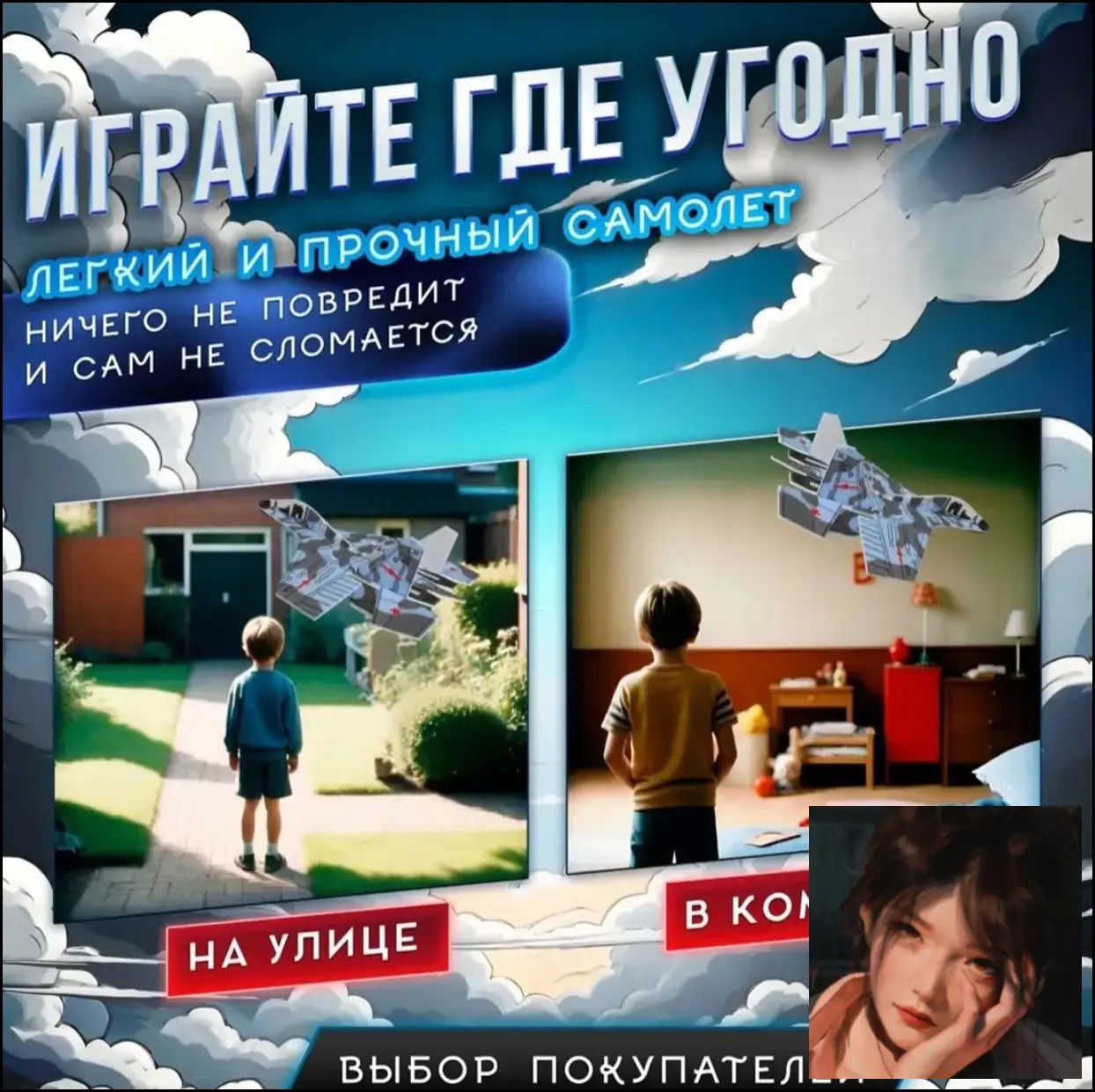 Игрушечный самолет с подсветкой, серый и голубой цвет, модель воздушного транспорта для детей — фото 1