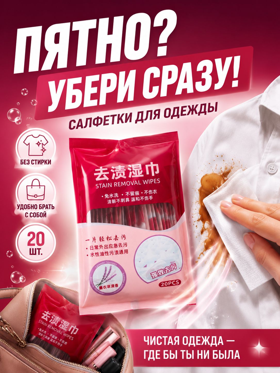 Средство для ухода за одеждой Салфетки влажные для одежды